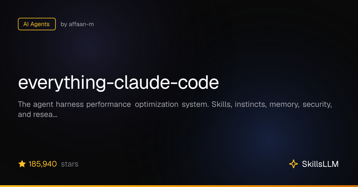 everything-claude-code - AI Agents on GitHub (185.9k★) | SkillsLLM