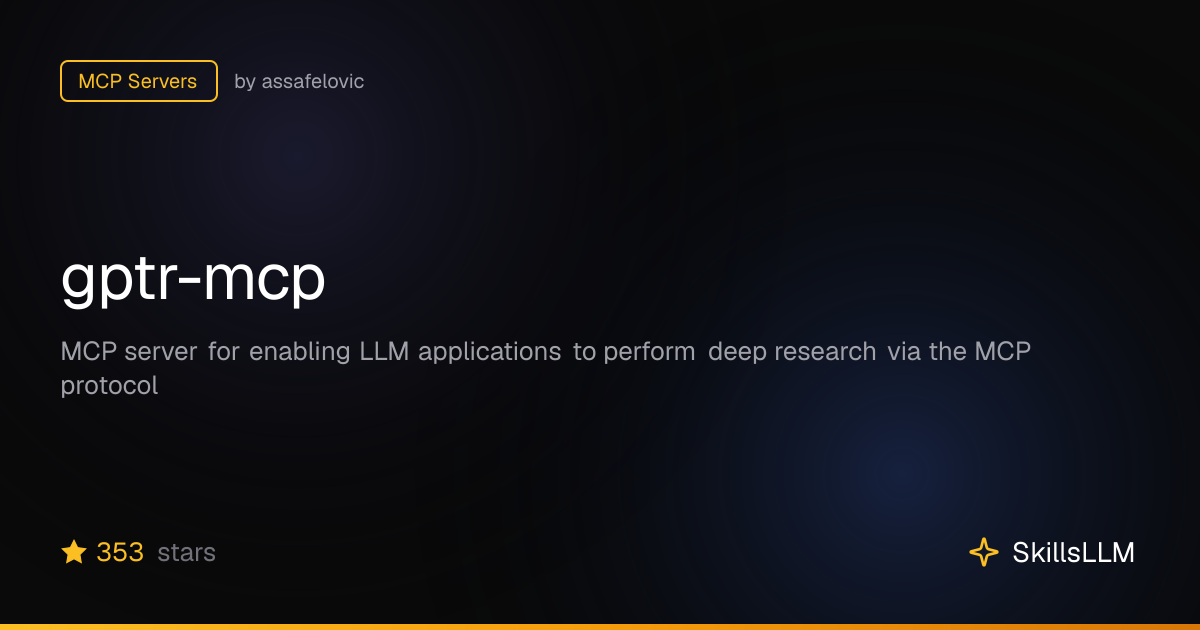 gptr-mcp - MCP Servers on GitHub | SkillsLLM