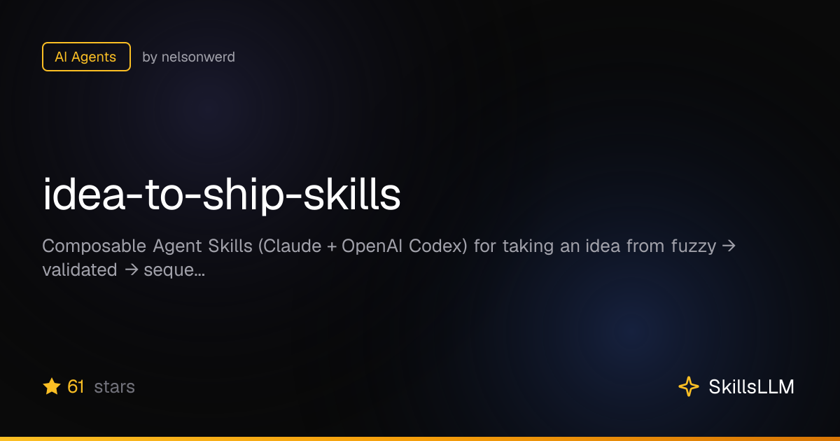 idea-to-ship-skills - AI Agents on GitHub | SkillsLLM