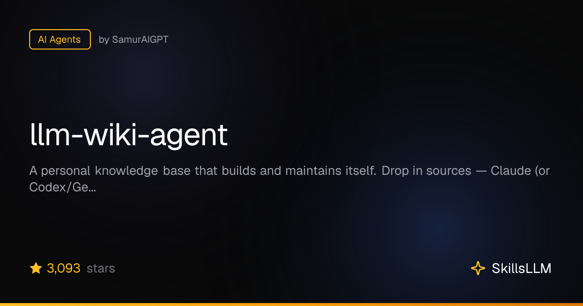 llm-wiki-agent - CLI Tools on GitHub (2.8k★) | SkillsLLM